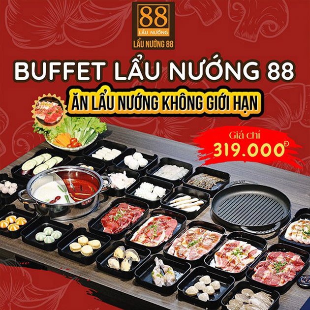 Buffet Lẩu Nướng 88 - Menu VIP Hải Sản, Bò Mỹ Không Giới Hạn