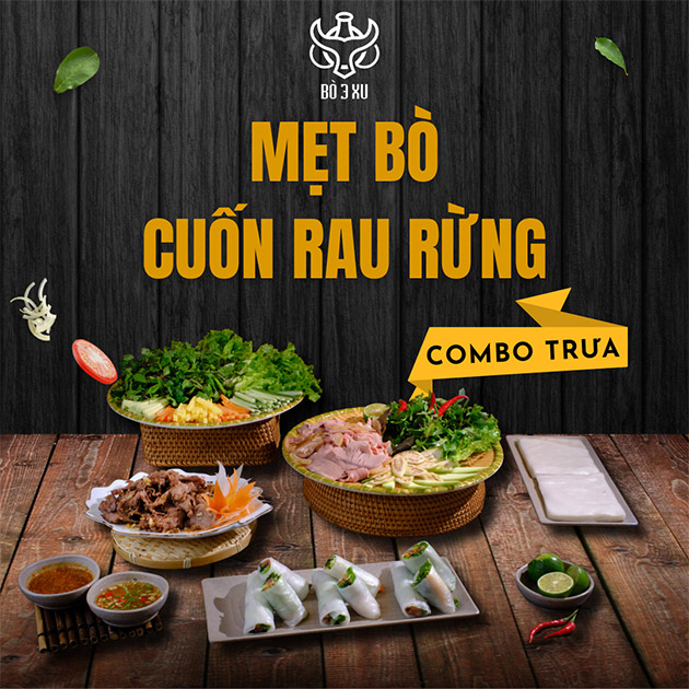 Bò 3 Xu - Combo Trưa Mẹt Bò Cuốn Rau Rừng