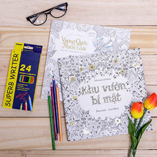 Sách Tô Màu Người Lớn “Vương Quốc Muôn Loài” + “Khu Vườn Bí Mật” + Chì ...